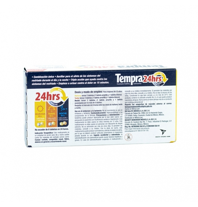 TEMPRA 24HRS DÍA/NOCHE CON 12 TABLETAS