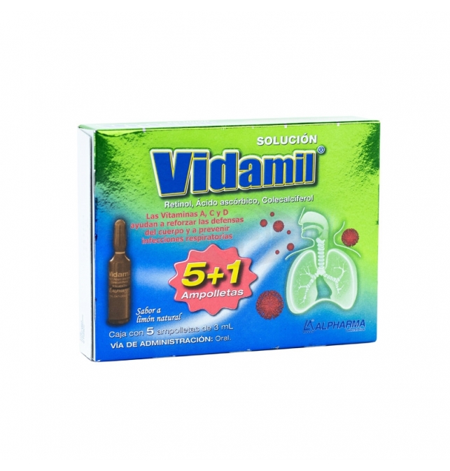 VIDAMIL CON 5 AMPOLLETAS DE 3 ML SABOR LIMÓN