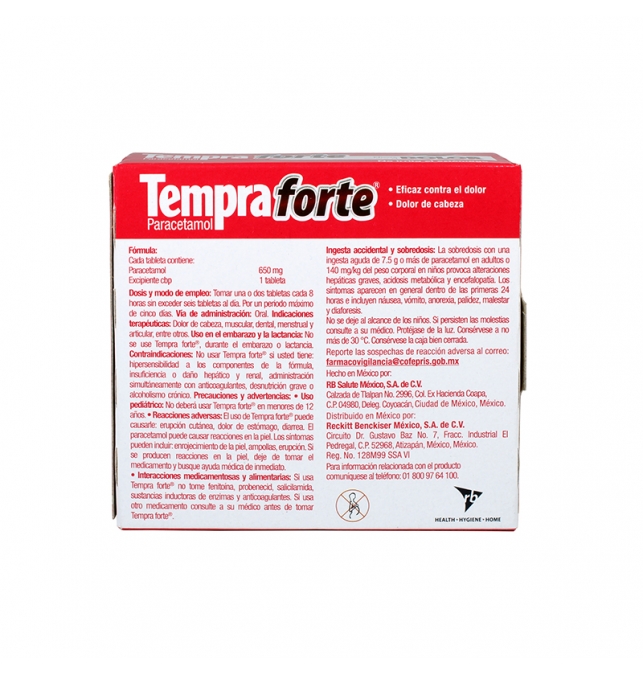 TEMPRA-FORTE 650 MG CON 24 TABLETAS