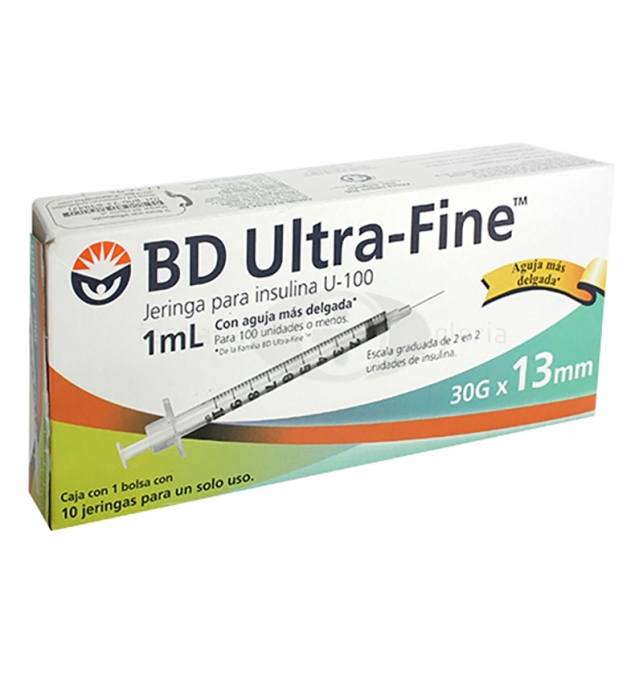 JERINGA PARA INSULINA BD DE 1 ML 30 G X 13 MM CON 10 PIEZAS